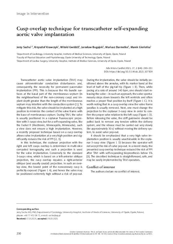 (PDF) Cusp overlap technique for transcatheter self-expanding aortic ...