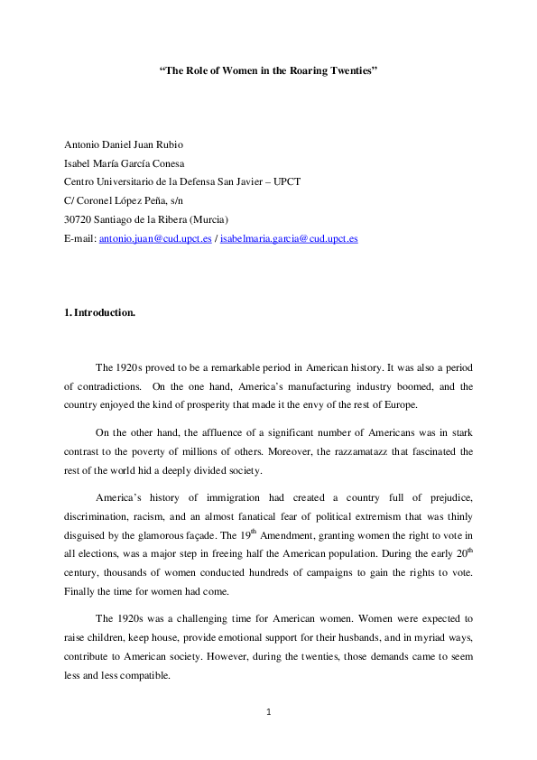 (PDF) The role of women in the roaring twenties