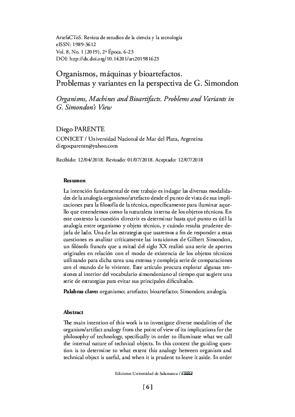 (PDF) Organismos, máquinas y bioartefactos. Problemas y variantes en la ...