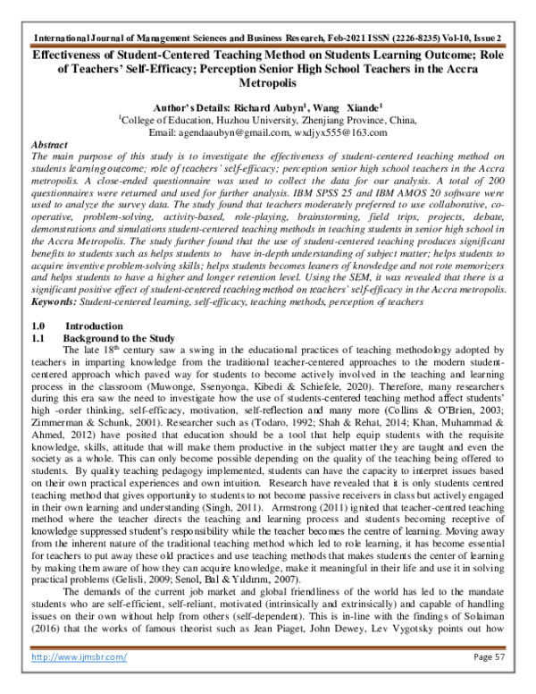 (PDF) Effectiveness of Student-Centered Teaching Method on Students Learning Outcome; Role of ...