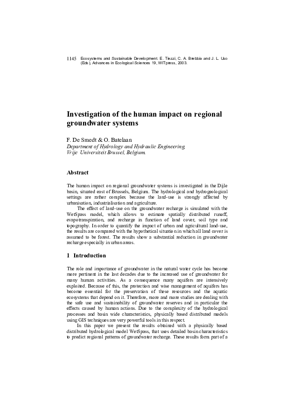 (PDF) Investigation Of The Human Impact On Regional Groundwater Systems