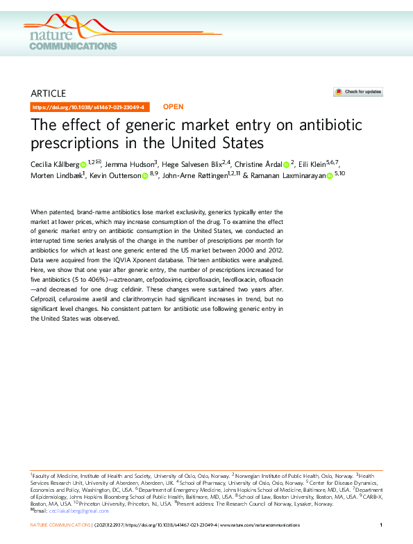 (PDF) The effect of generic market entry on antibiotic prescriptions in ...
