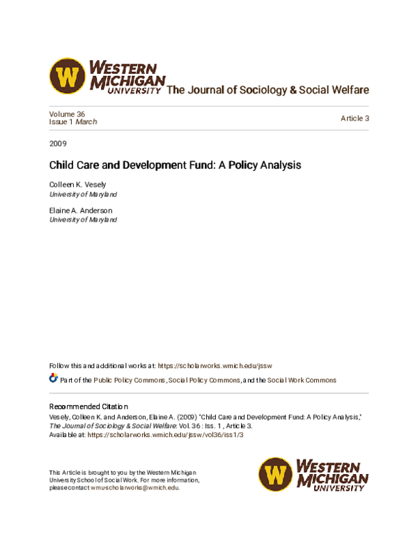 (PDF) Child Care and Development Fund: A Policy Analysis