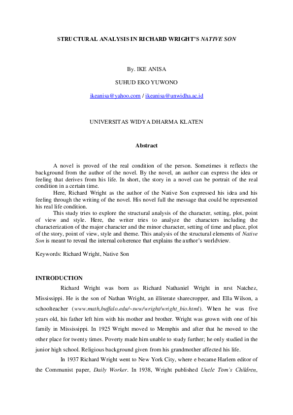 (PDF) Structural Analysis in Richard Wright’s Native Son