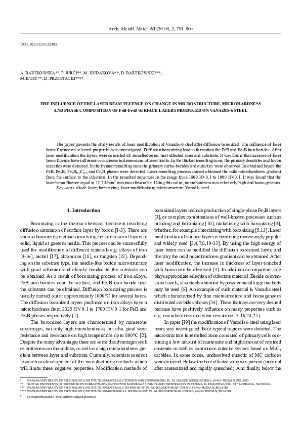 (PDF) The Influence of the Laser Beam Fluence on Change in Microstructure, Microhardness and ...
