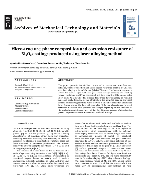 (PDF) Microstructure, phase composition and corrosion resistance of Ni2O3 coatings produced ...