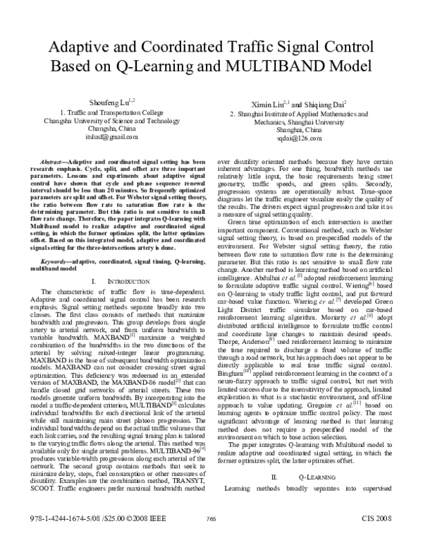 (PDF) Adaptive and coordinated traffic signal control based on Q-learning and Multiband model