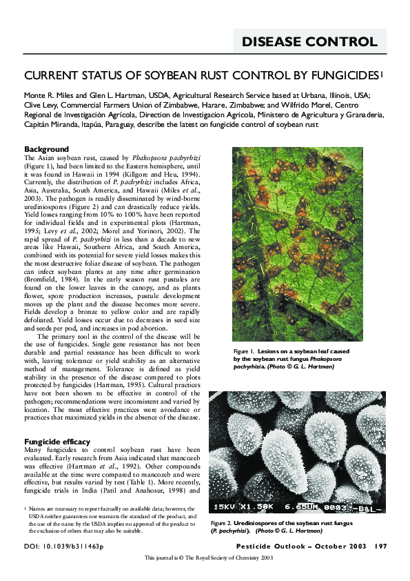 (PDF) Current status of soybean rust control by fungicides