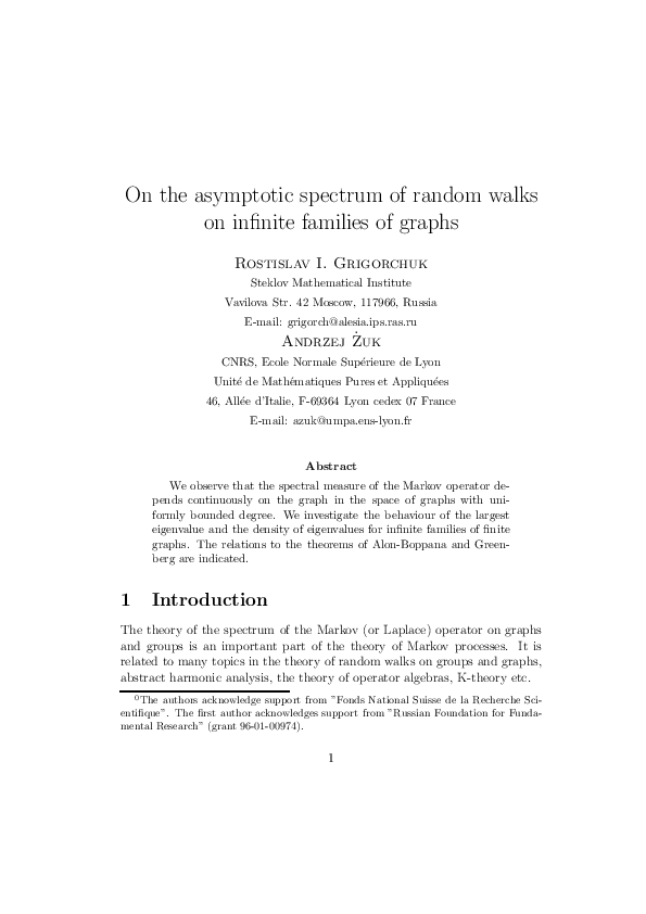 (PDF) On the asymptotic spectrum of random walks on infinite families of graphs