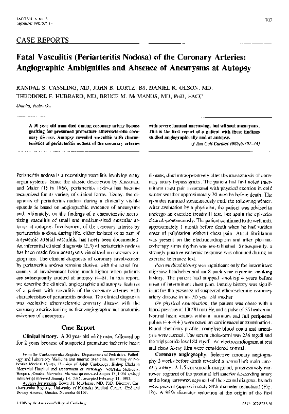 (PDF) Fatal vasculitis (periarteritis nodosa) of the coronary arteries ...