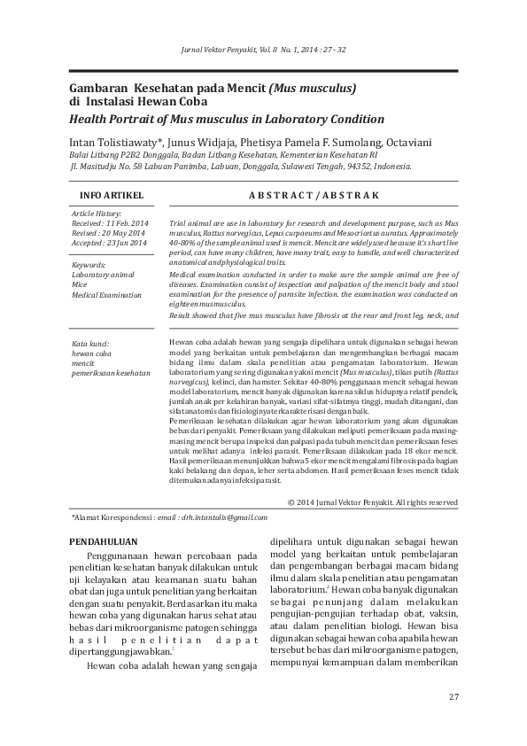 (PDF) Gambaran Kesehatan pada Mencit (Mus musculus) di Instalasi Hewan ...