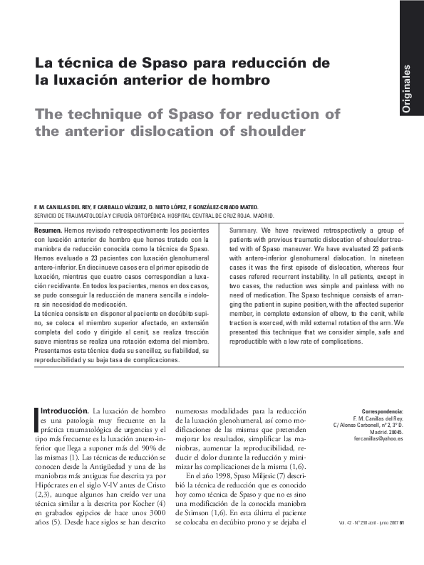 (PDF) La técnica de Spaso para reducción de la luxación anterior de ...