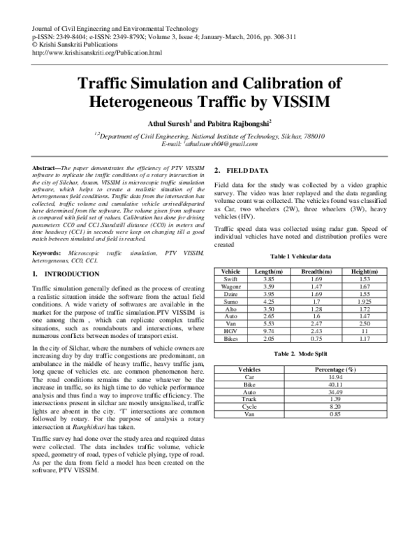 (PDF) Traffic Simulation and Calibration of Heterogeneous Traffic by VISSIM