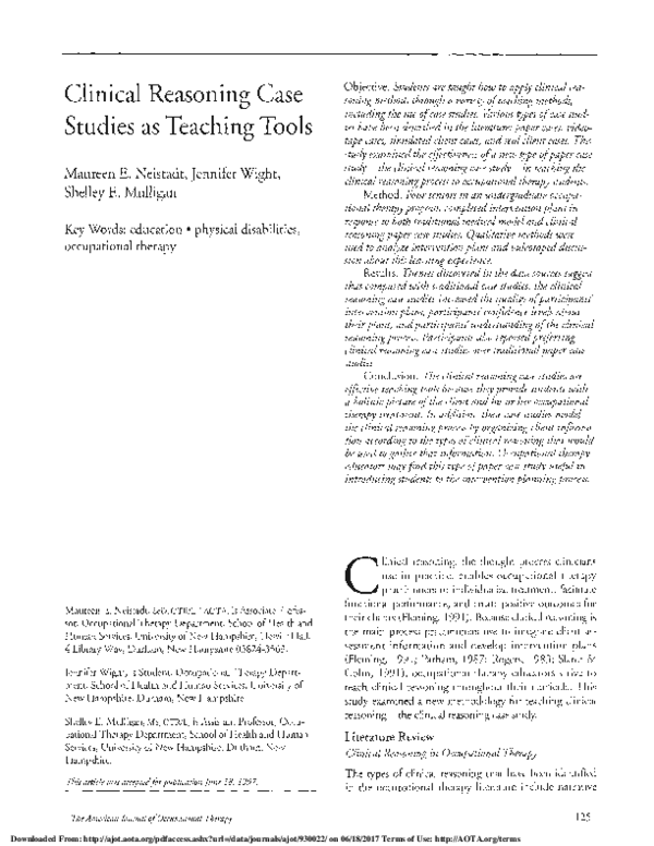 (PDF) Clinical Reasoning Case Studies as Teaching Tools
