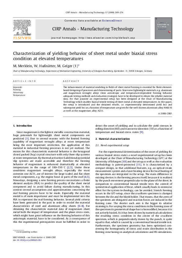 (PDF) Characterization of yielding behavior of sheet metal under ...