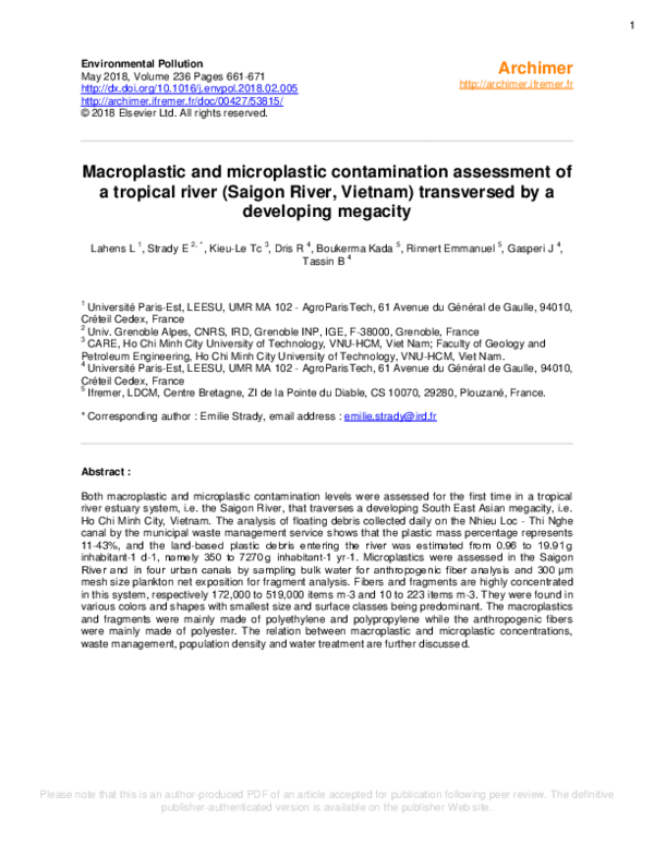 (PDF) Macroplastic and microplastic contamination assessment of a tropical river (Saigon River ...
