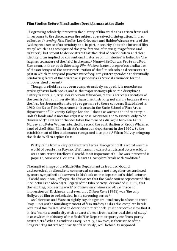 (PDF) Film studies before film studies: Derek Jarman at the Slade