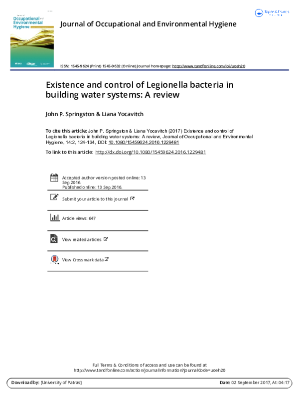 (PDF) Existence and control of Legionella bacteria in building water ...