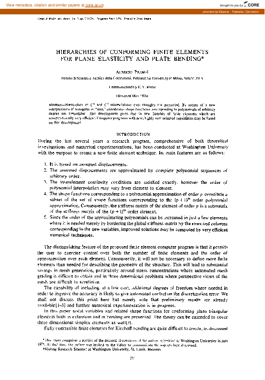 (PDF) Hierarchies of conforming finite elements for plane elasticity and plate bending