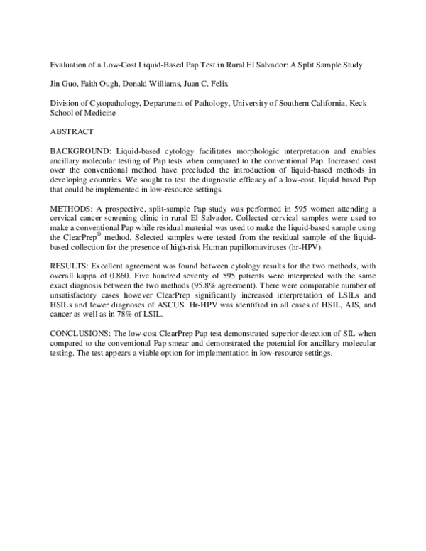 (PDF) Evaluation of a Low-Cost Liquid-Based Pap Test in Rural El ...