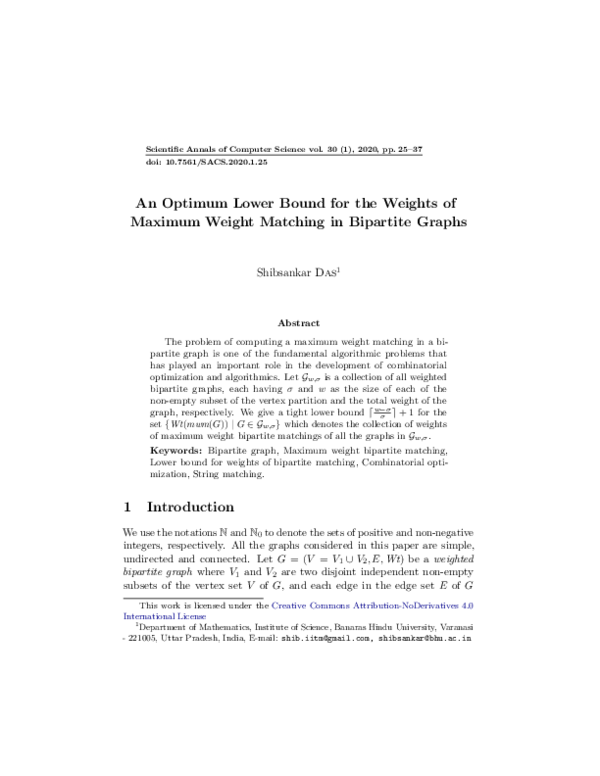 (PDF) An Optimum Lower Bound for the Weights of Maximum Weight Matching ...
