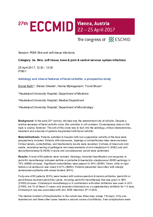 (PDF) Aetiology and clinical features of facial cellulitis: a ...