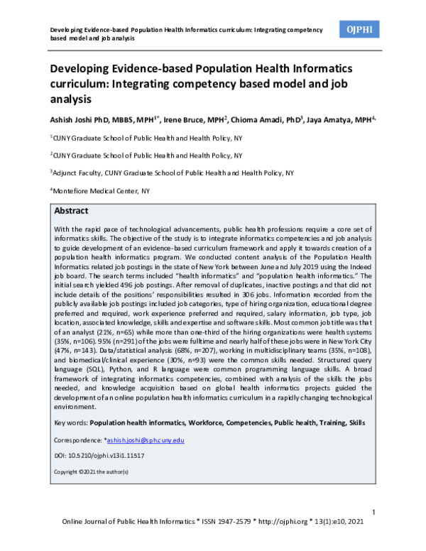 (PDF) Developing Evidence-based Population Health Informatics ...