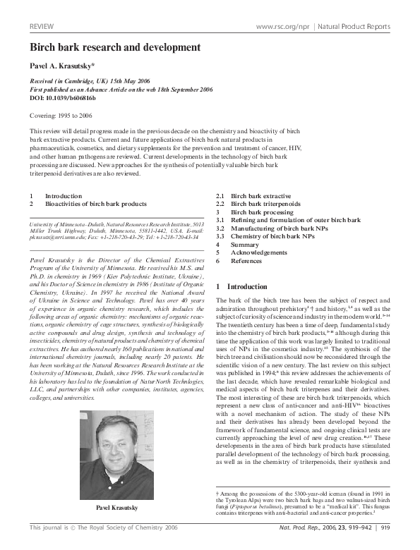 (PDF) Birch bark research and development
