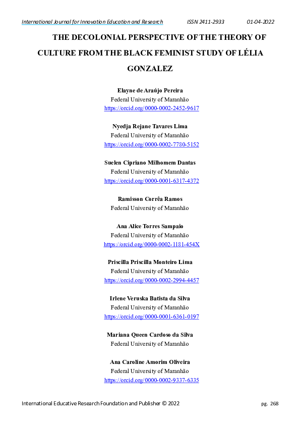 (PDF) Artigo Perspectiva Decolonial e Lélia Gonzalez
