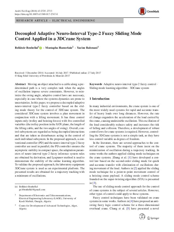 (PDF) Decoupled Adaptive Neuro-Interval Type-2 Fuzzy Sliding Mode Control Applied in a 3DCrane ...