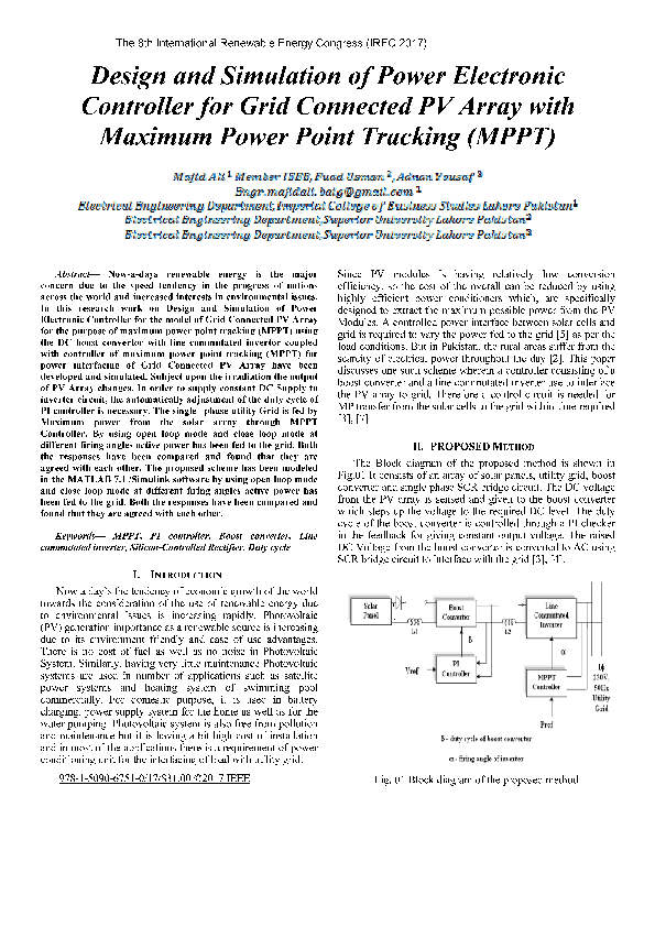 Pdf Design And Simulation Of Power Electronic Controller For Grid Connected Pv Array With
