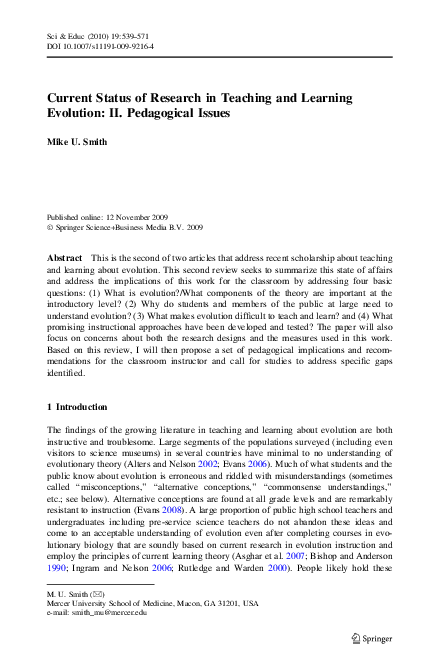 (PDF) Current Status of Research in Teaching and Learning Evolution: II ...