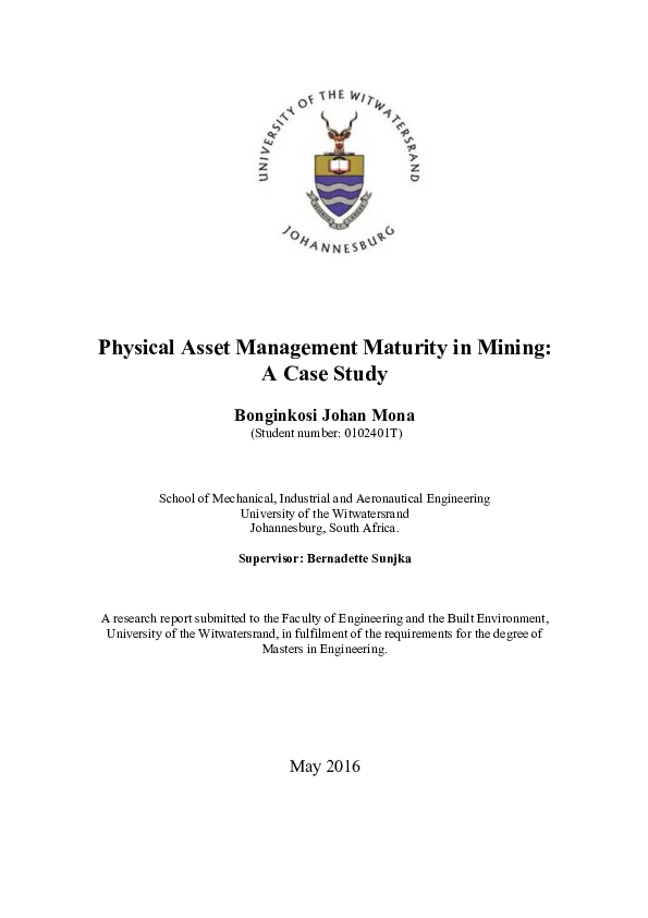 (PDF) Physical asset management maturity in mining: a case study