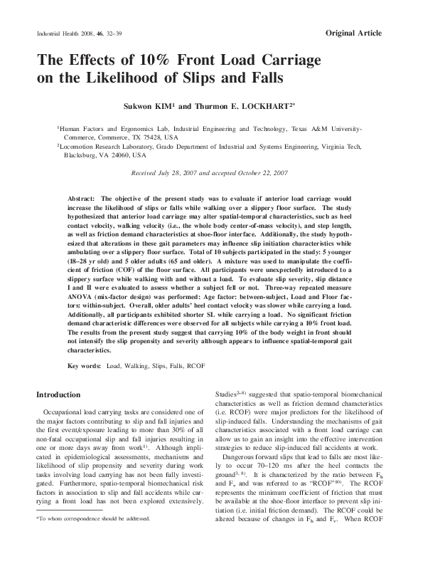 (PDF) The Effects of 10% Front Load Carriage on the Likelihood of Slips ...