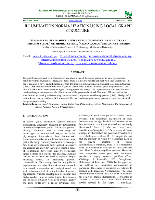(PDF) Illumination Normalization Using Local Graph Structure