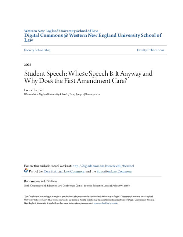 (PDF) Student Speech: Whose Speech is it Anyway and Why Does the First ...