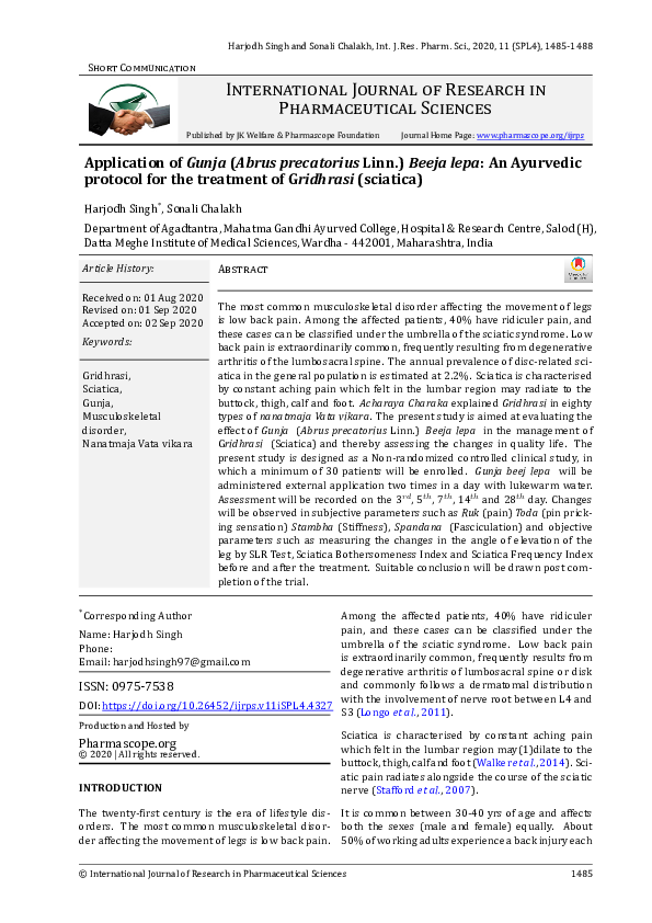 (PDF) Application of Gunja (Abrus precatorius Linn.) Beeja lepa: An ...