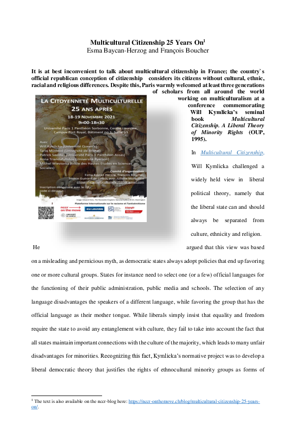 (PDF) Multicultural Citizenship 25 Years On