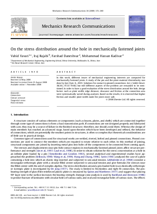 (PDF) On the stress distribution around the hole in mechanically ...