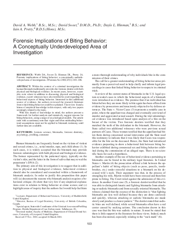 (PDF) Forensic Implications of Biting Behavior: A Conceptually ...