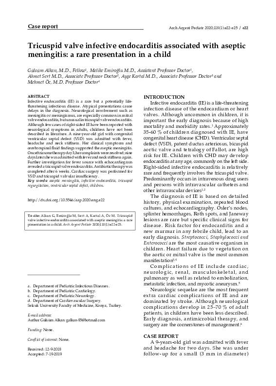 (PDF) Tricuspid valve infective endocarditis associated with aseptic ...