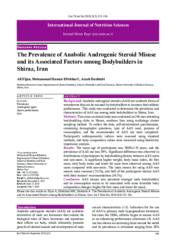 (PDF) The Prevalence of Anabolic-Androgenic Steroid Misuse in Iranian ...
