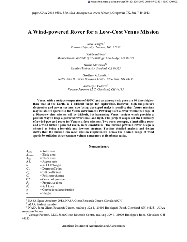 (PDF) A Wind-powered Rover for a Low-Cost Venus Mission