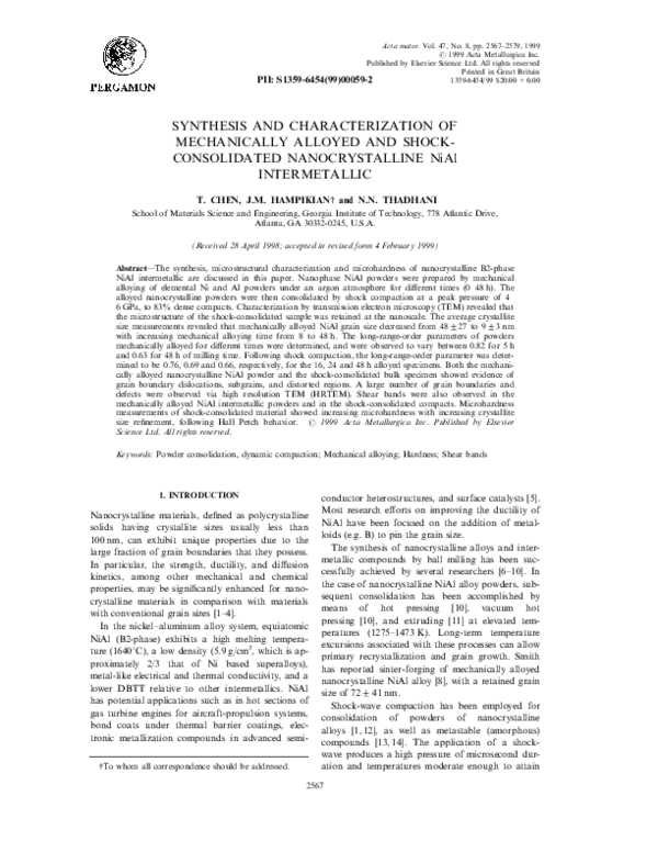 (PDF) Synthesis and characterization of mechanically alloyed and shock ...
