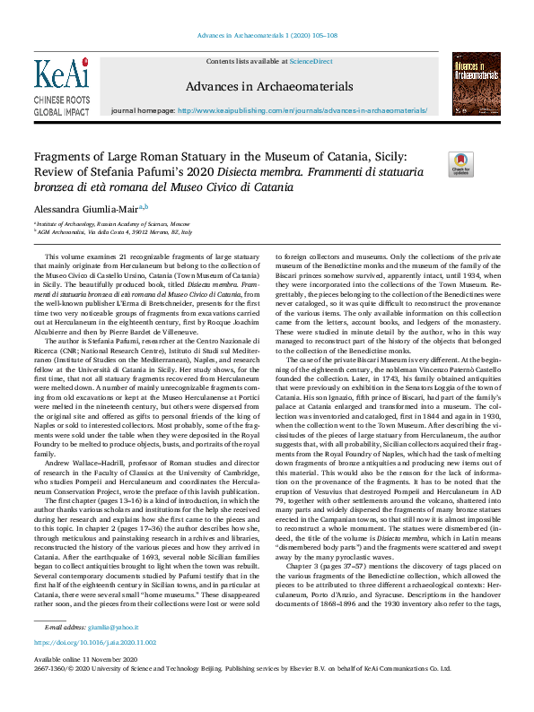 (PDF) Fragments of Large Roman Statuary in the Museum of Catania ...