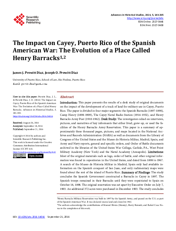 (PDF) The Impact on Cayey, Puerto Rico of the Spanish American War: The ...