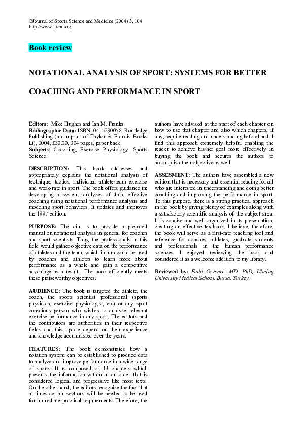 (PDF) Notational analysis of sport: Systems for better coaching and ...