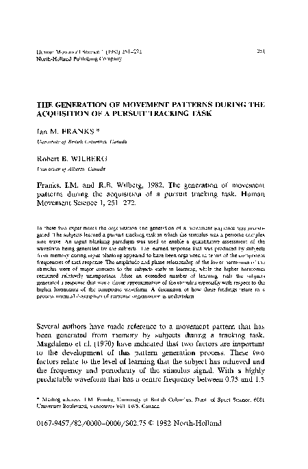 (PDF) The generation of movement patterns during the acquisition of a ...