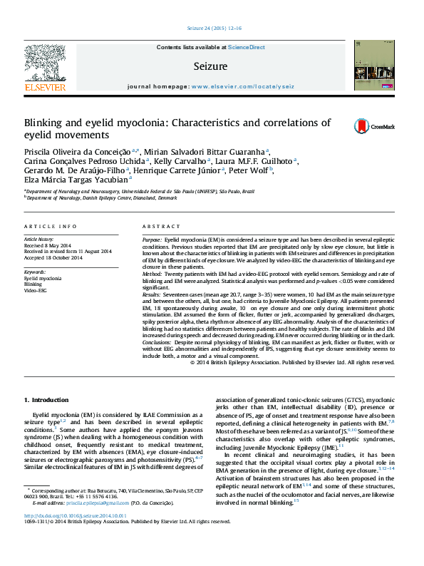 (PDF) Blinking and eyelid myoclonia: Characteristics and correlations ...