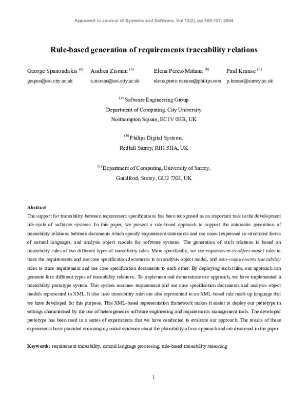 (PDF) Rule-based generation of requirements traceability relations